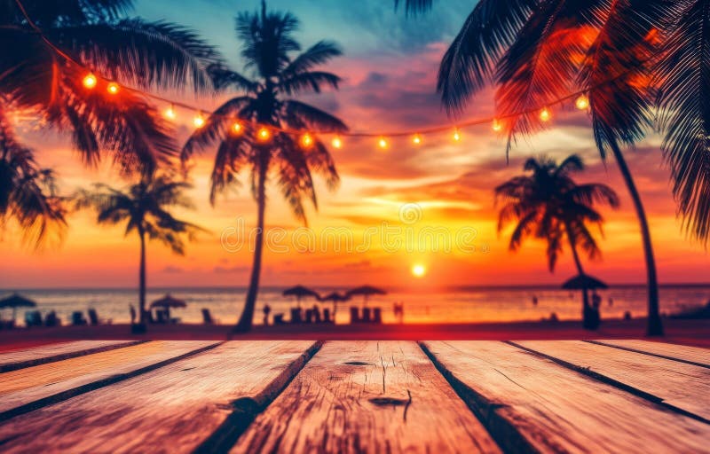 A Beach Setting with a Wooden Table and Chairs, the Table Highlighted ...