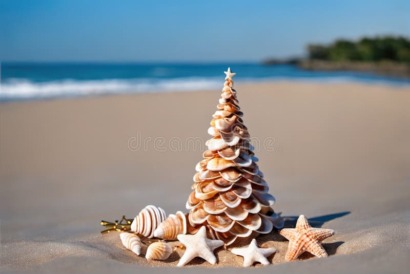 Beach Shell Environment Christmas Tree Made of Seashells Stock ...