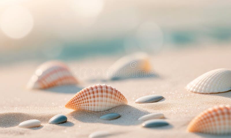 Beach Shells Creamy Sand Pebbles Horizontal Ai Generated Background ...