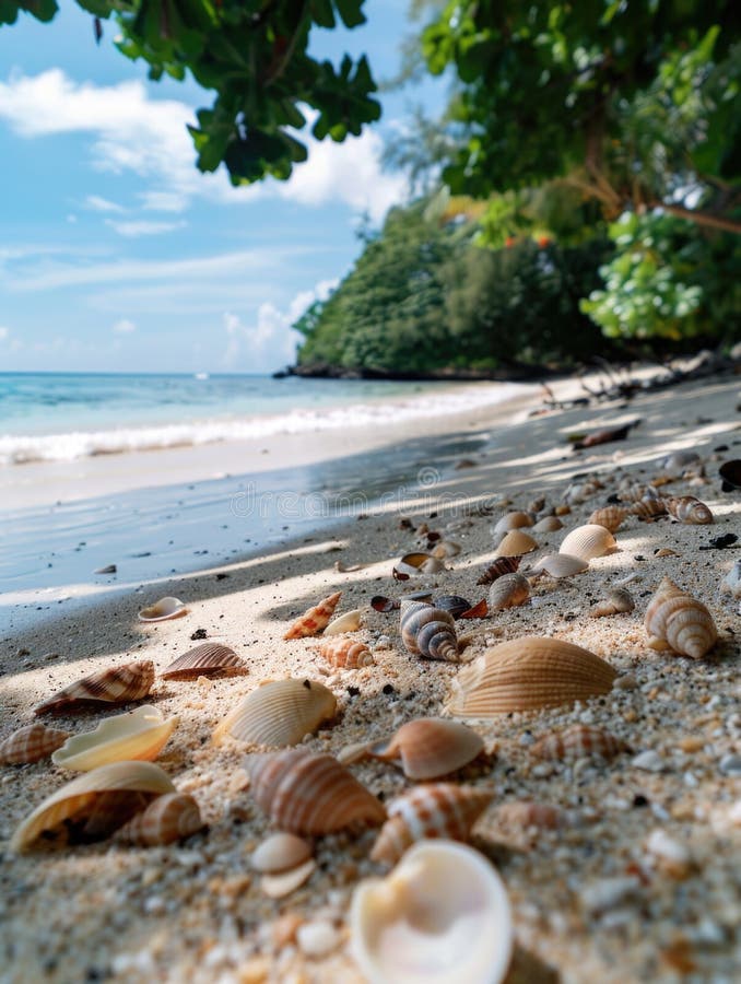 Beach with Shells Scattered Across the Sand Stock Image - Image of ...