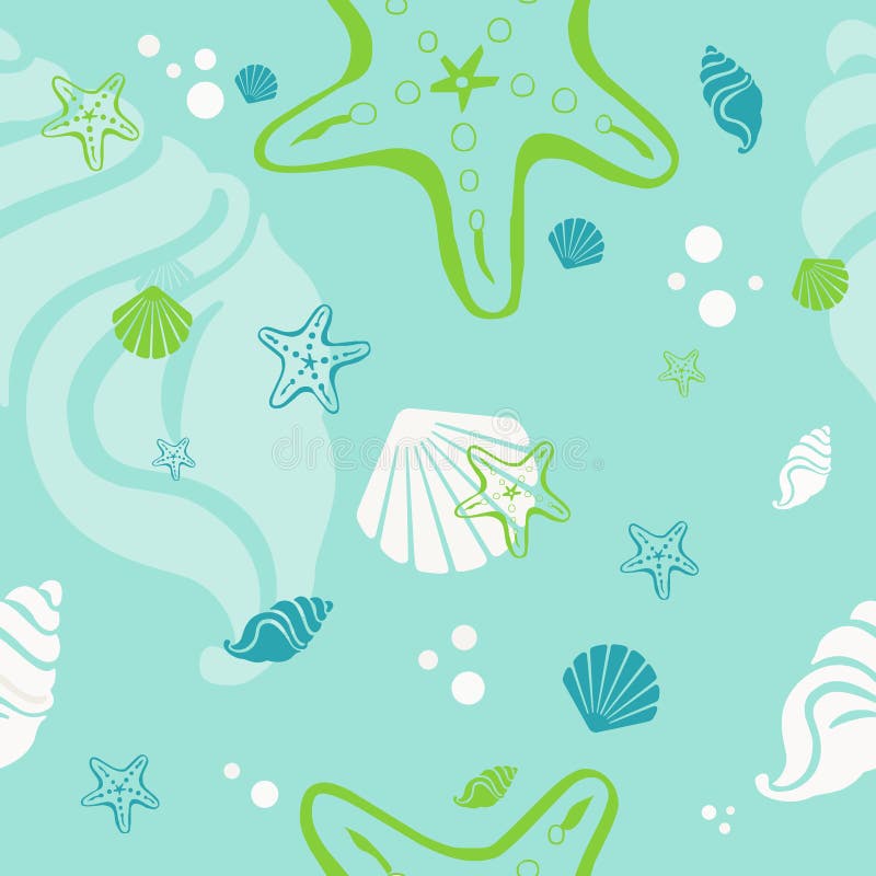 Beach Shells and Stars Seamless Pattern. Stock Vector - Illustration of ...
