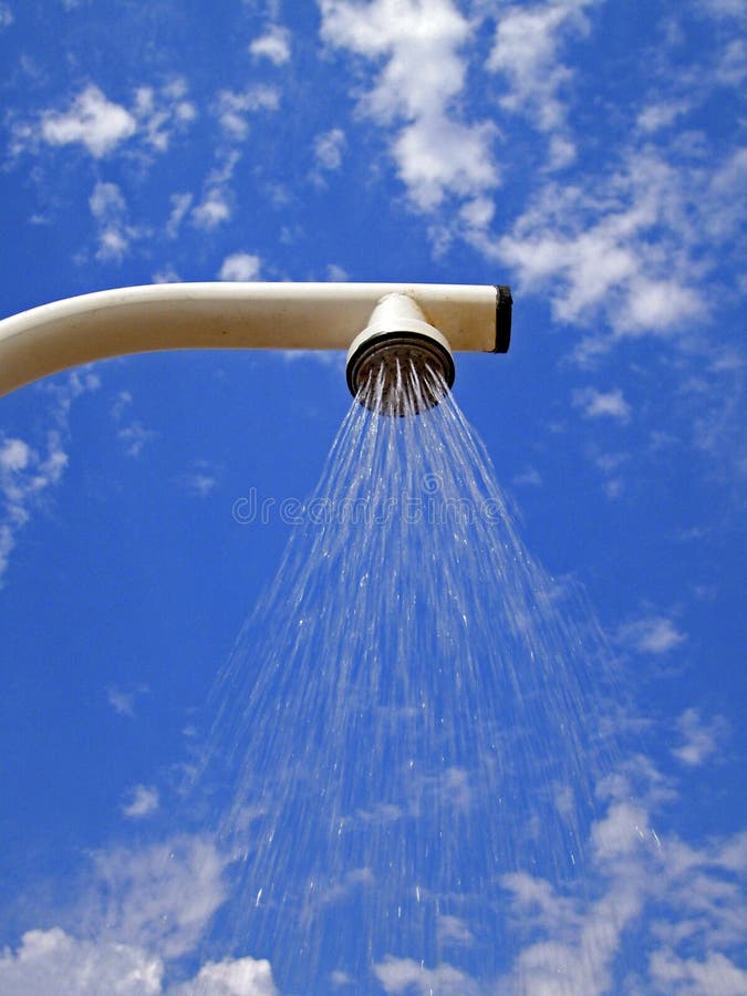 Beach Shower with Running Water Against a Blue Sky Stock Photo - Image ...