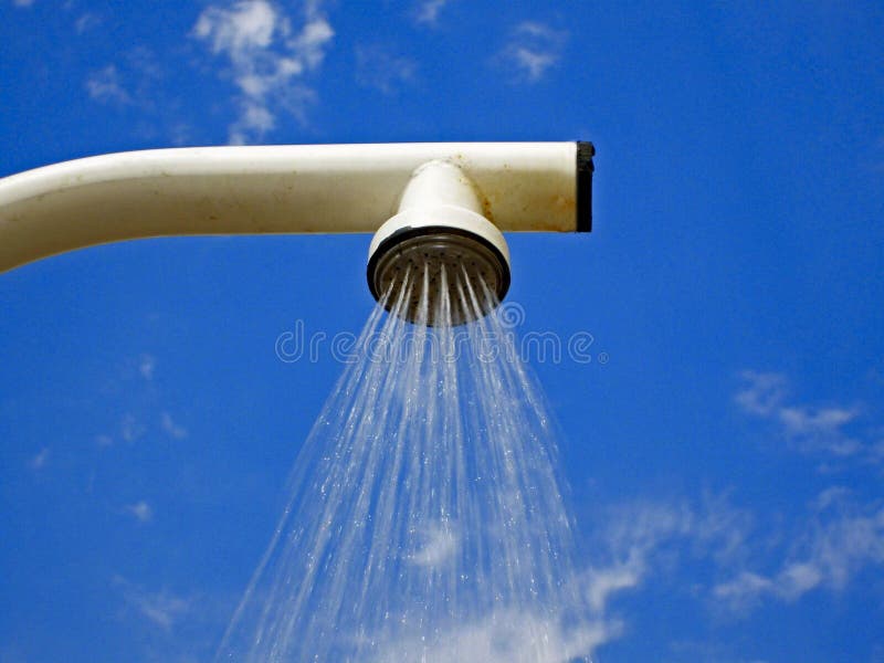 Beach Shower with Running Water Against a Blue Sky Stock Image - Image ...