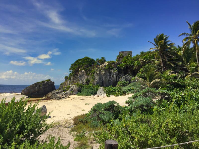 Beach Side View of Tulumâ€™s Main Pyramid in the Archaeological Zone ...