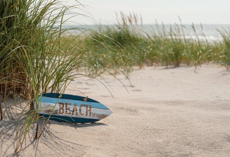 Beach Sign in the Sand Dunes Indicates the Way To the Beach. Stock ...