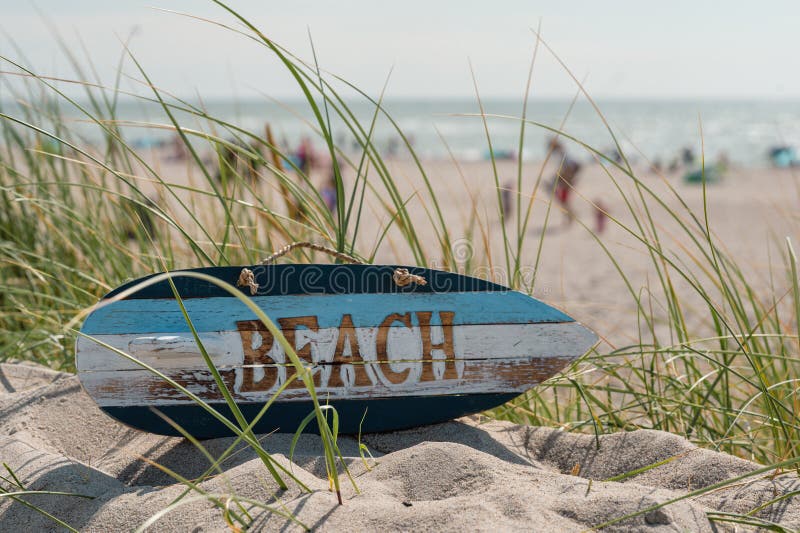 Beach Sign in the Sand Dunes Indicates the Way To the Beach. Stock ...