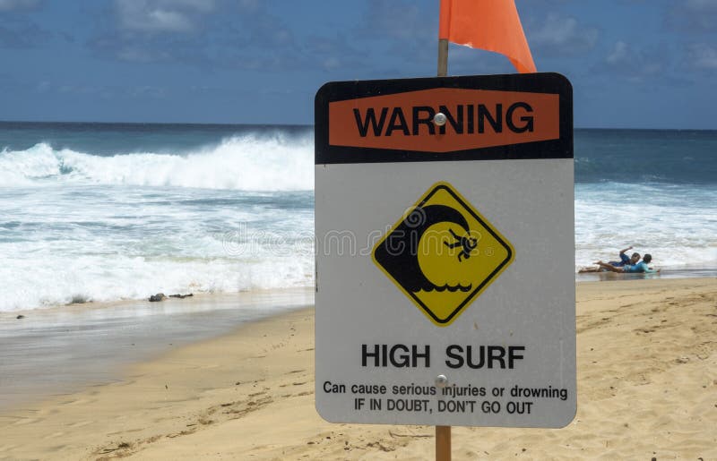 Beach Sign - Warning High Surf Stock Photo - Image of currents, blue ...
