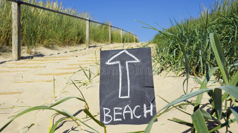 Beach sign stock image. Image of path, summer, happiness - 32122171