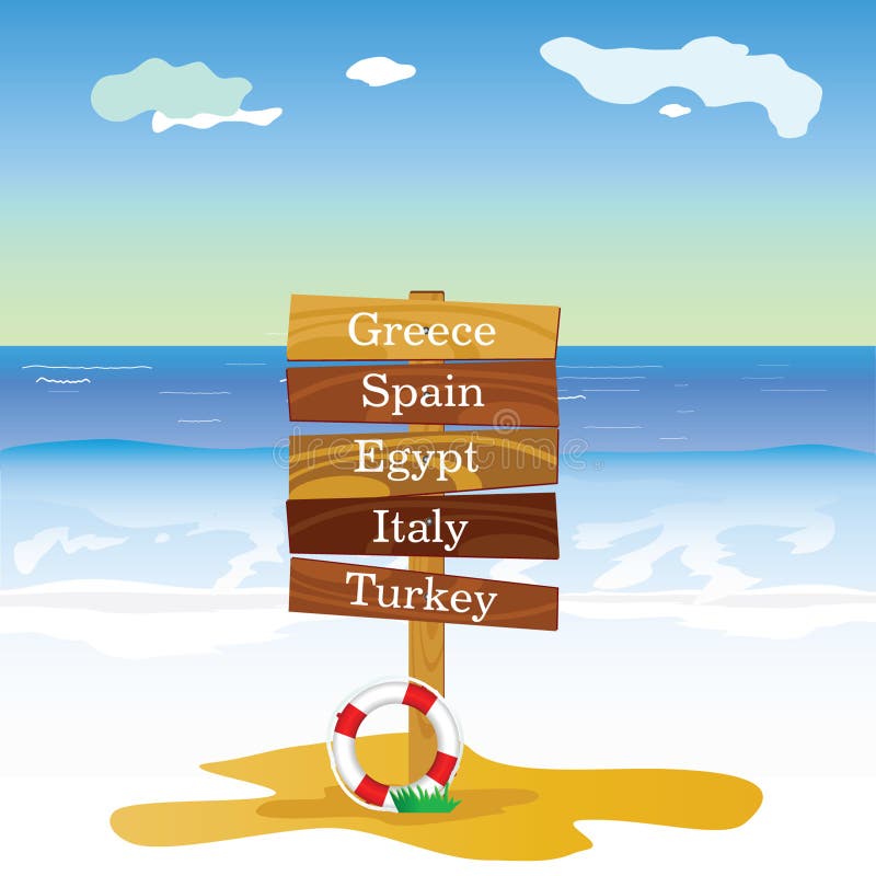 Beach with Signboard Cartoon Vector Illustration Stock Vector ...