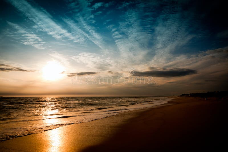 Beach and sky stock image. Image of sunset, portugal - 21346387