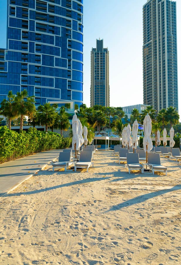 Beach and Skyscrapers at Jumeirah Beach in Dubai Marina. Stock Image ...