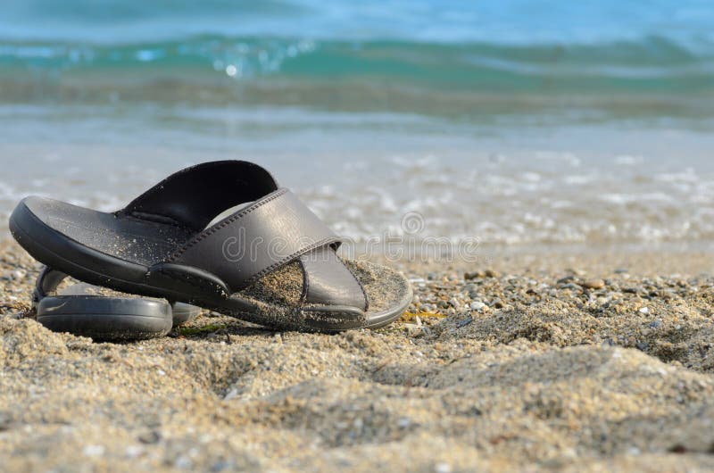 Beach Slippers on the Beach in the Sand Stock Image - Image of seascape ...