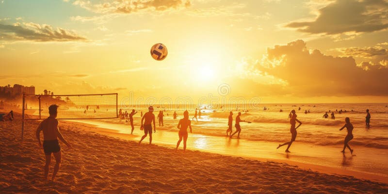 Beach Soccer Game at Sunset with Silhouetted Players Under Dramatic Sky ...