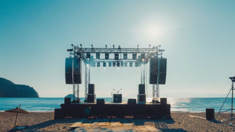 Beach Stage Setup at Sunset Stock Image - Image of performance, equipment: 322655195