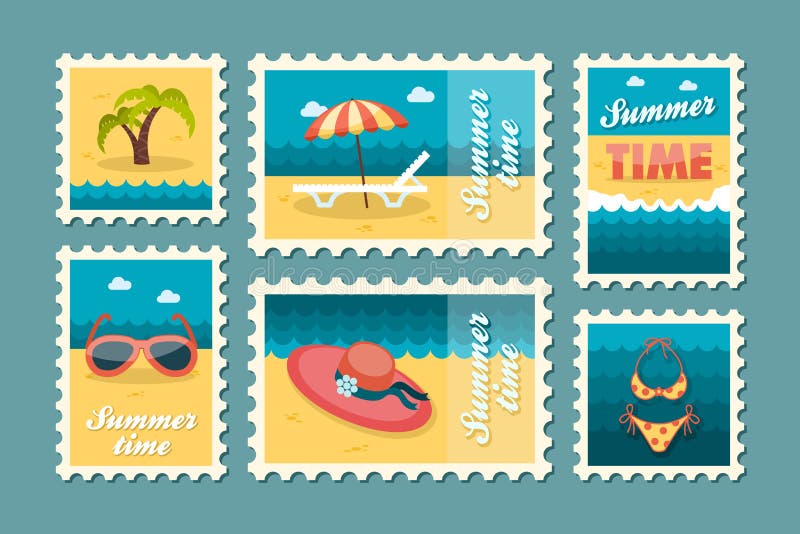 Bar Beach Stamp Set. Summer. Vacation Stock Vector - Illustration of ...