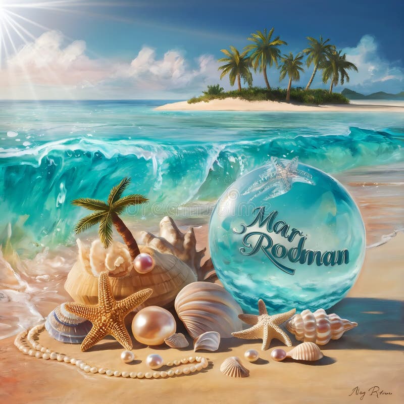 Beach Still Life with Tropical Island Stock Illustration - Illustration ...