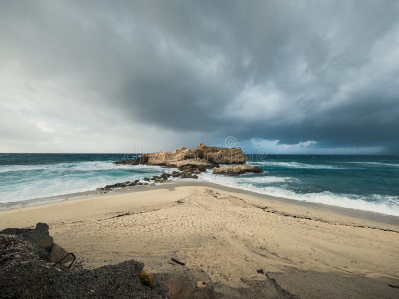Beach with Stormy Sea in Winter Stock Image - Image of summer, rock ...