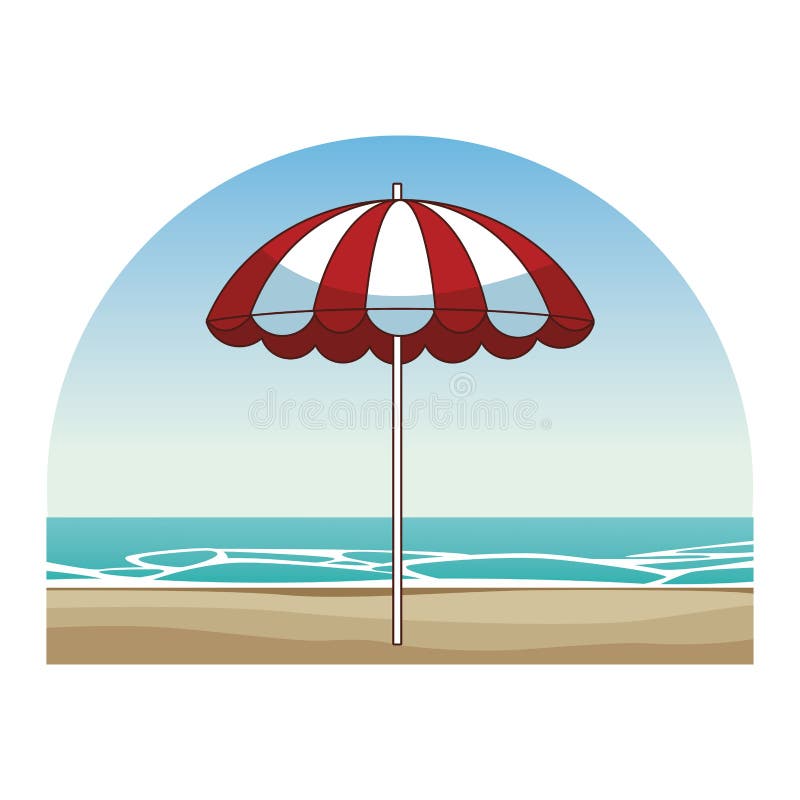 Beach Striped Umbrella Open Cartoon in Black and White Stock Vector ...