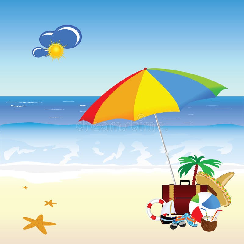 Beach with Stuff Art Vector Illustration Stock Vector - Illustration of ...