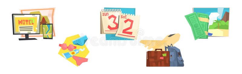 Beach Stuff for Summer Travel and Vacation Accessories Vector Set Stock ...