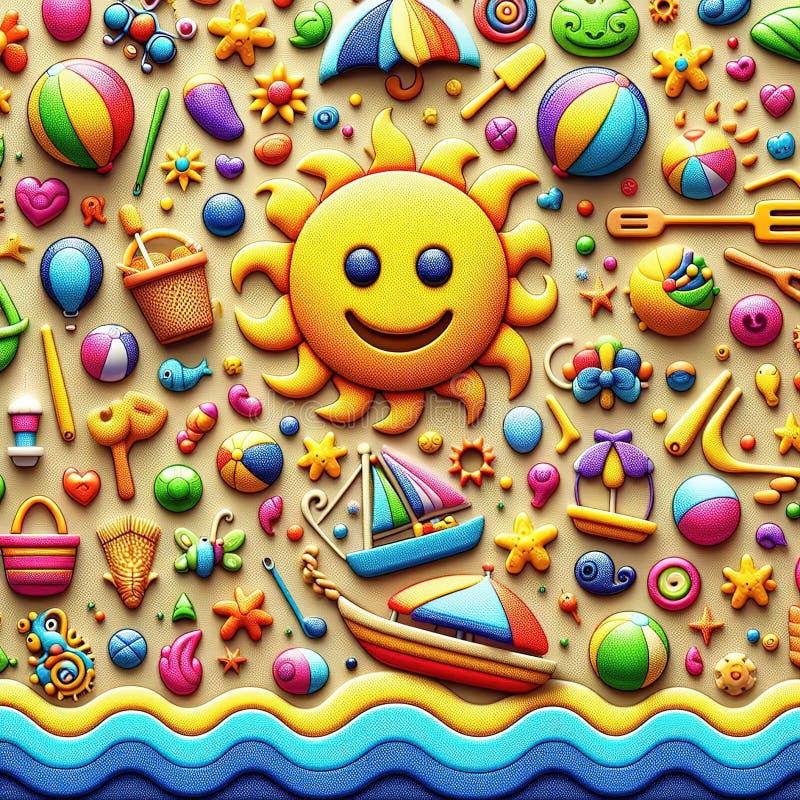 Beach Style Pattern with Sun Stock Illustration - Illustration of ...