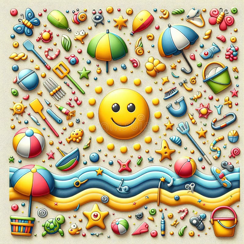 Beach Style Pattern with Sun Stock Illustration - Illustration of ...