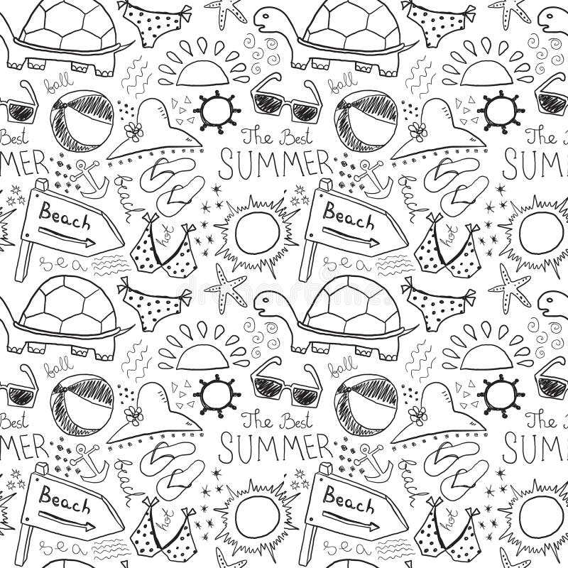 Beach Summer Hand Drawn Doodle Vector Seamless Pattern Stock Vector ...