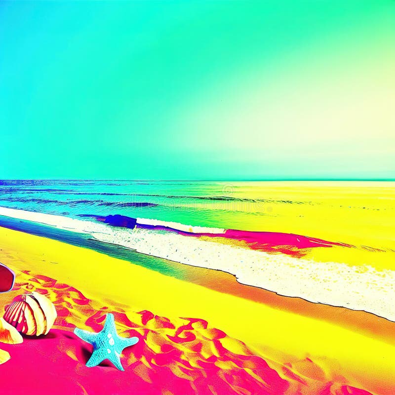 Beach Summer Theme, Copy Space Pop Art with Generative AI Stock ...