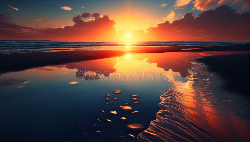 Beach Sunrise Reflections a Gorgeous Sunrise Scene. Generative AI Stock ...