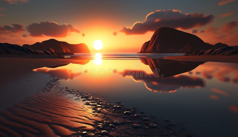 Beach Sunrise Reflections a Gorgeous Sunrise Scene. Generative AI Stock ...