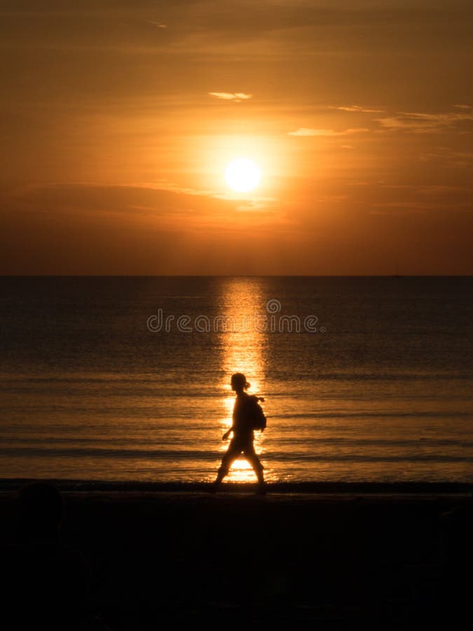 Beach Sunset Backpacker stock image. Image of beach, darwin - 98641669