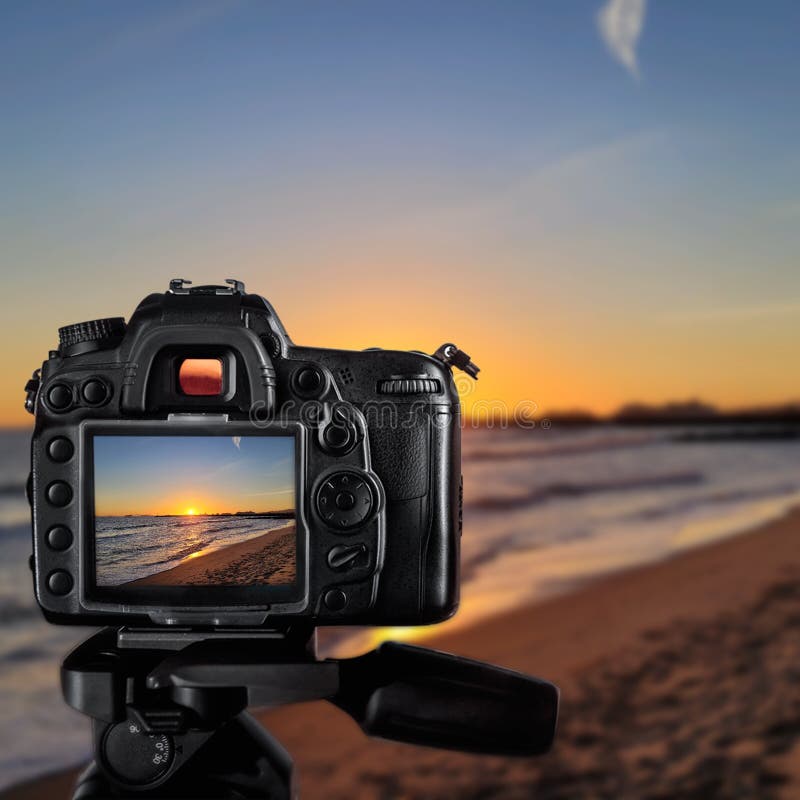 Beach Sunset Captured within a Camera Stock Image - Image of captured ...