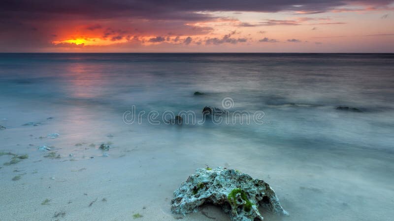 Beach at Sunset with Long - Exposure Sea Stock Illustration ...