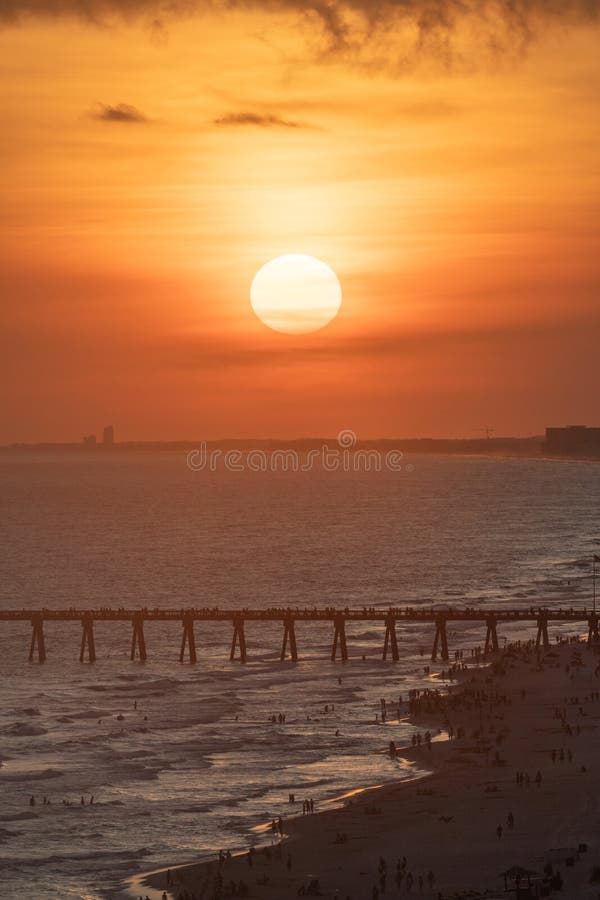 Beach Sunset Panama City Beach, Florida with Pier and People Stock ...