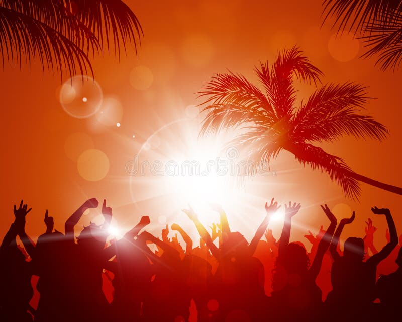 Beach Sunset Party stock illustration. Illustration of dance - 39185023