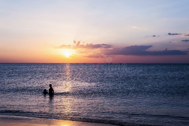 Beach Sunset with People Relax in Twilight Stock Photo - Image of ...