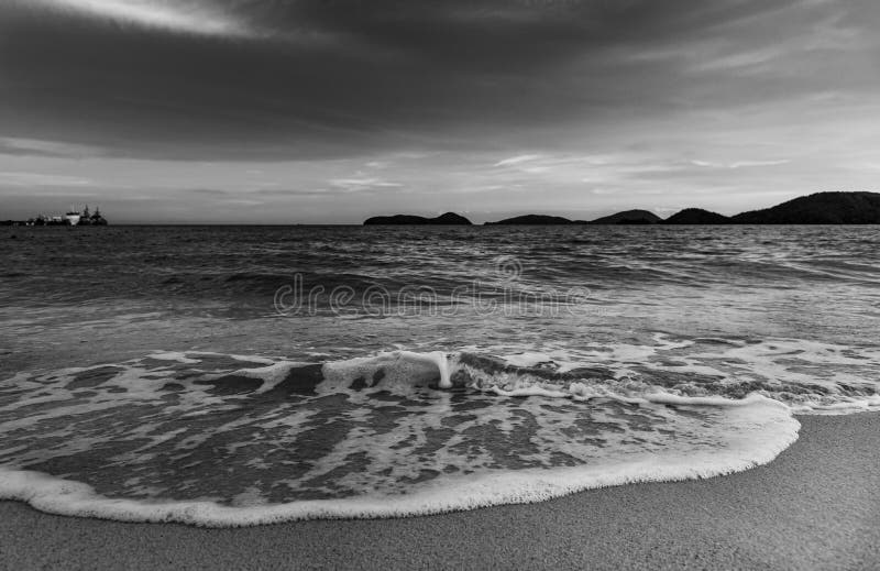 Beach Sunset or Sunrise with Sky and Cloud in Twilight, Black and White ...