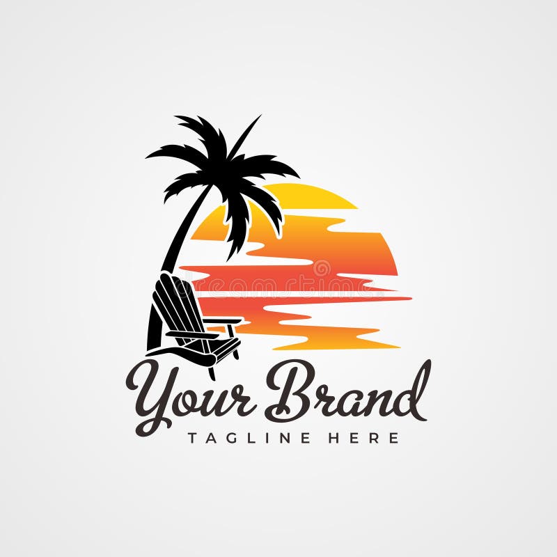 Beach Sunset Vector Logo Template Design Stock Vector - Illustration of ...