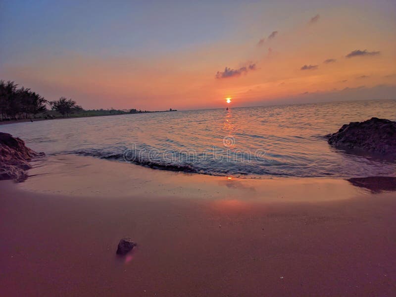 Beach Sunset View in Indonesia Stock Image - Image of indone, beach ...