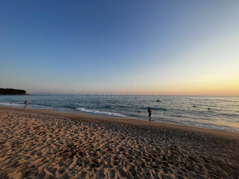 Beach in the Sunset ,Vrachos Beach in Greece Stock Image - Image of ...