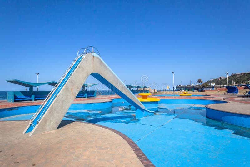Beach Swimming Pools Empty Water Slide Stock Image - Image of water ...