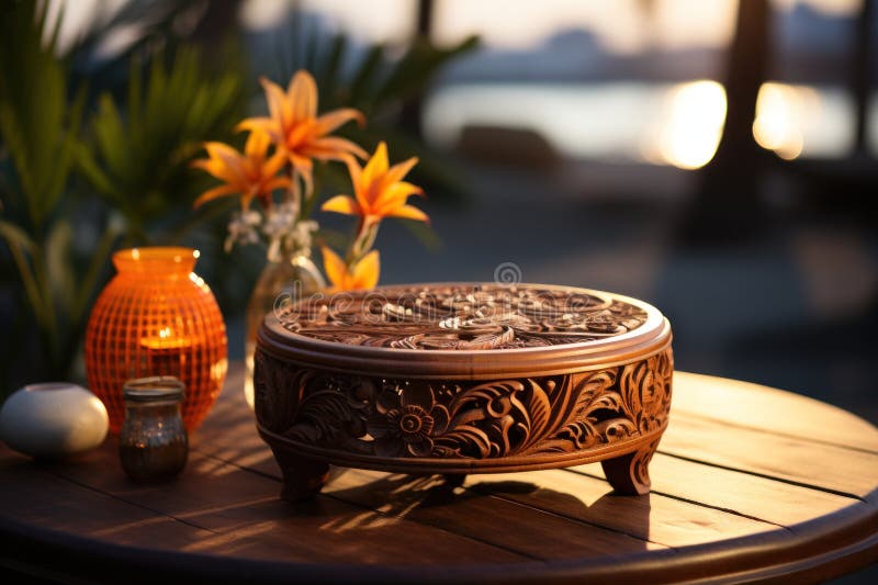 Beach Table Set Against Palm Trees and Clear White Skies, Best Summer ...
