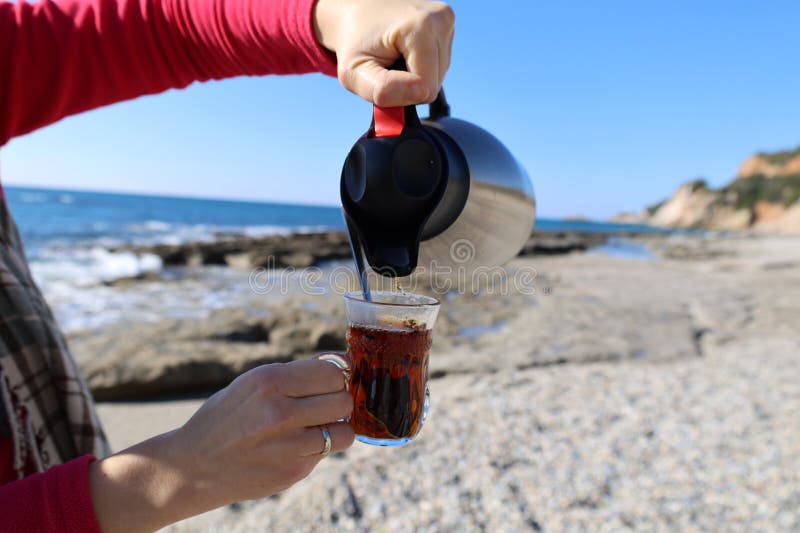 Beach tea thermos stock image. Image of bottle, healthy - 353991301