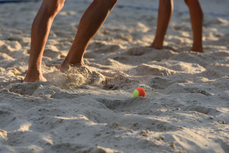 Man Playing Beach Tennis on a Beach Stock Photo - Image of person ...