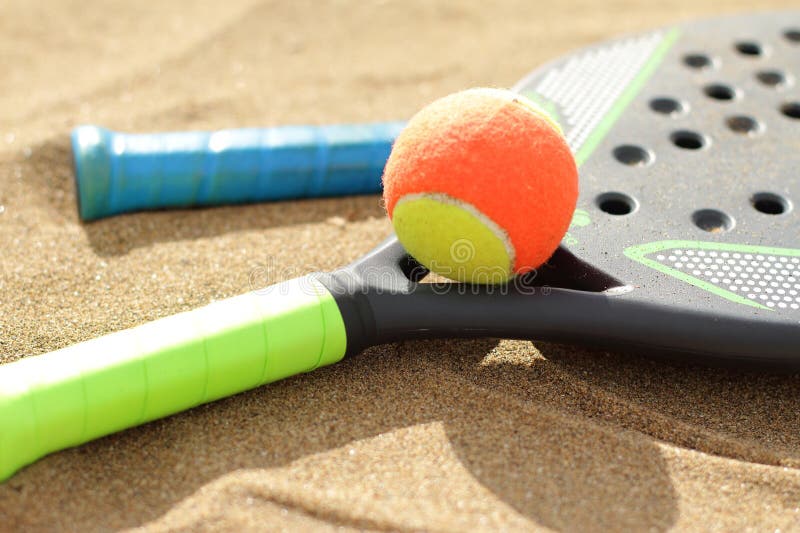 Beach Tennis Rackets and Ball on Sand Stock Image - Image of hobby ...