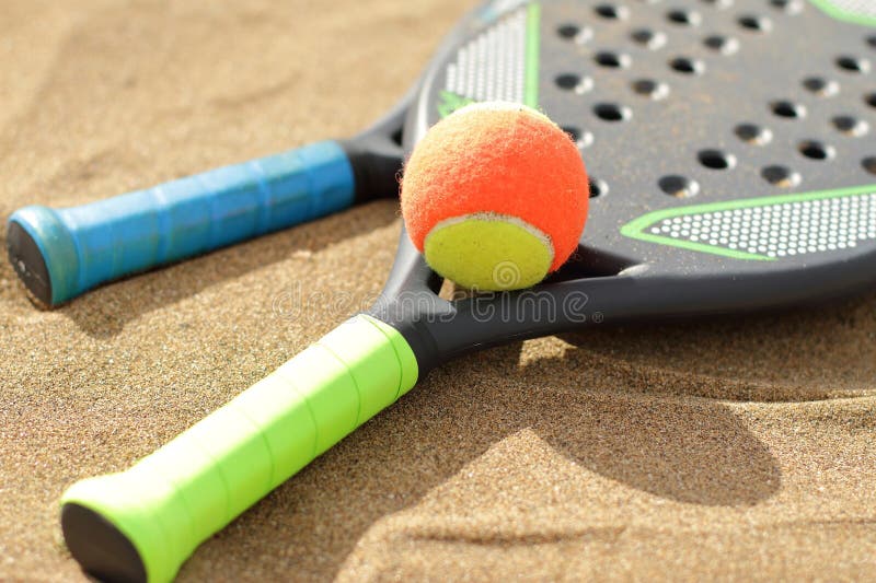 Beach Tennis Rackets and Ball on Sand Stock Image - Image of hobby ...