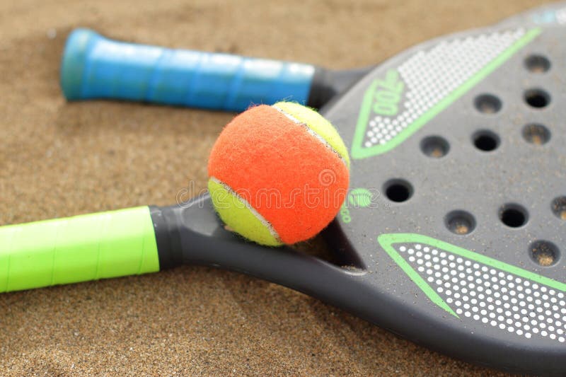 Beach Tennis Rackets and Ball on Sand Stock Image - Image of hobby ...