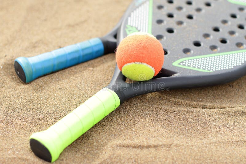 Beach Tennis Rackets and Ball on Sand Stock Image - Image of hobby ...
