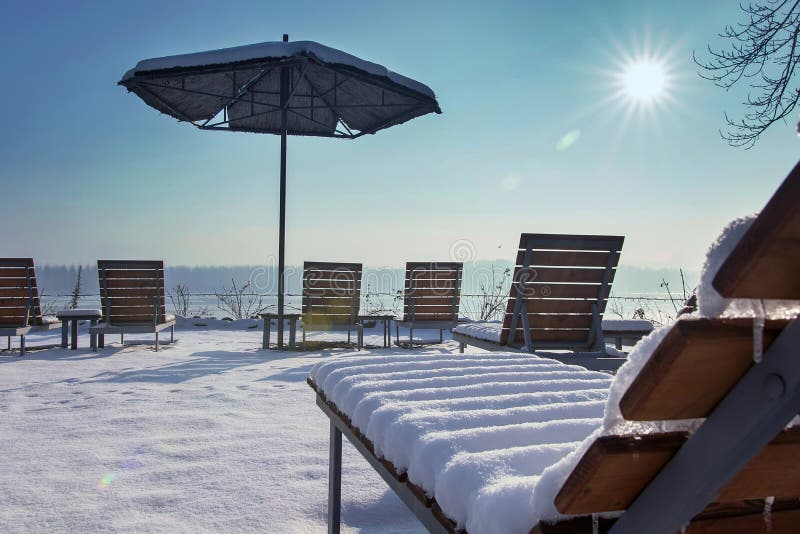 Beach Terrace Sunny Day Winter Edition. Snow Terrace Stock Image ...