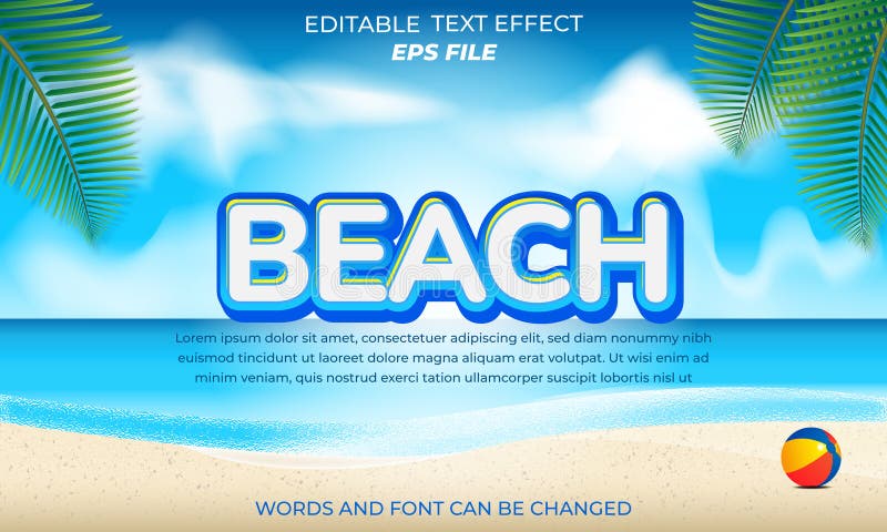 Beach Text Effect, Font Editable, Typography, 3d Text. Vector Template ...